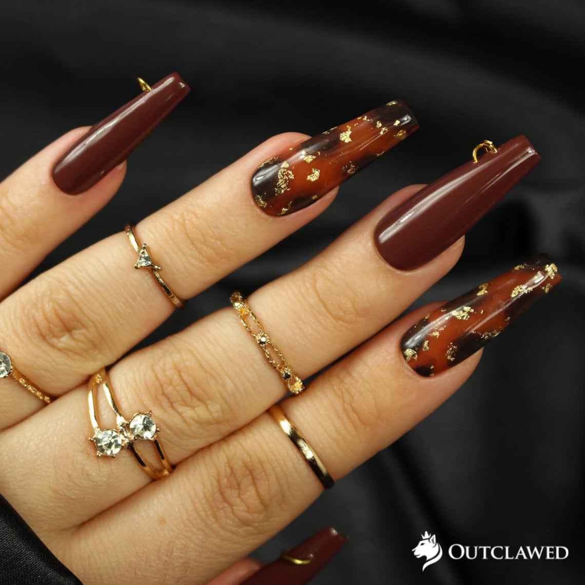 Brown Tortoise Shell Nails Tortie Nails Fall Nails Thanksgiving Nails ...