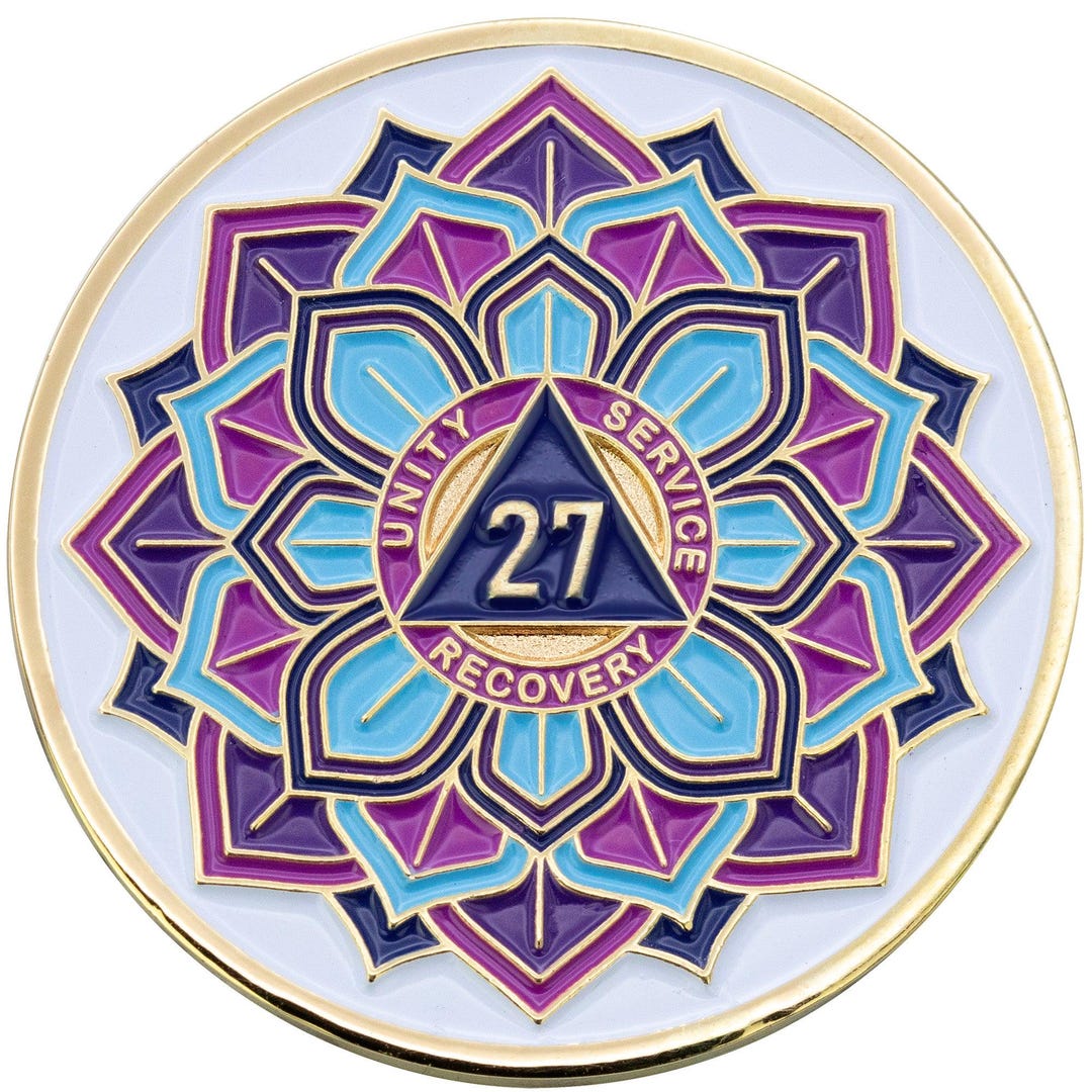 27 Year Sobriety Mint 'in Bloom' Lotus Flower Gold Plated AA Recovery ...