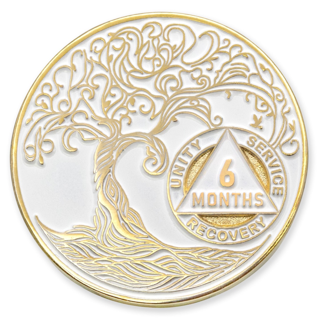 6 Months Sobriety Mint Twisted Tree of Life Gold Plated AA Recovery ...