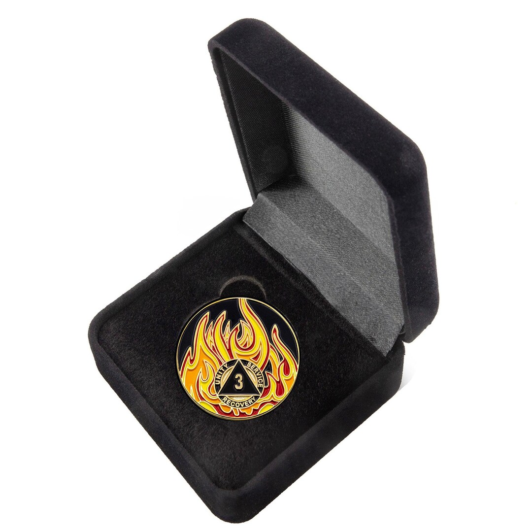 3 Year Sobriety Mint Twisted Flames Gold Plated AA Recovery Medallion ...