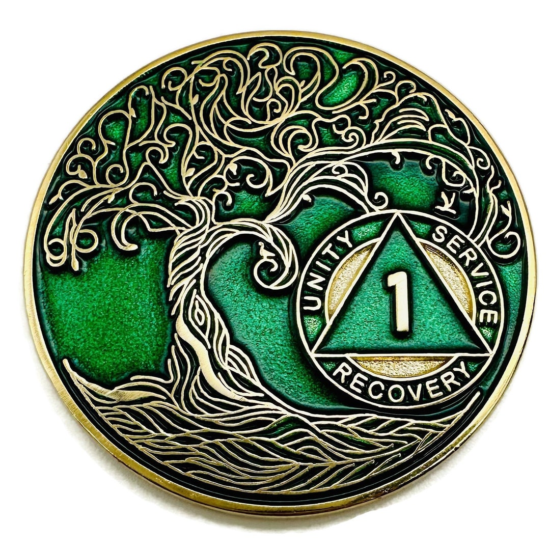 1 to 30 Year Sobriety Mint Twisted Tree of Life Gold Plated AA Recovery ...