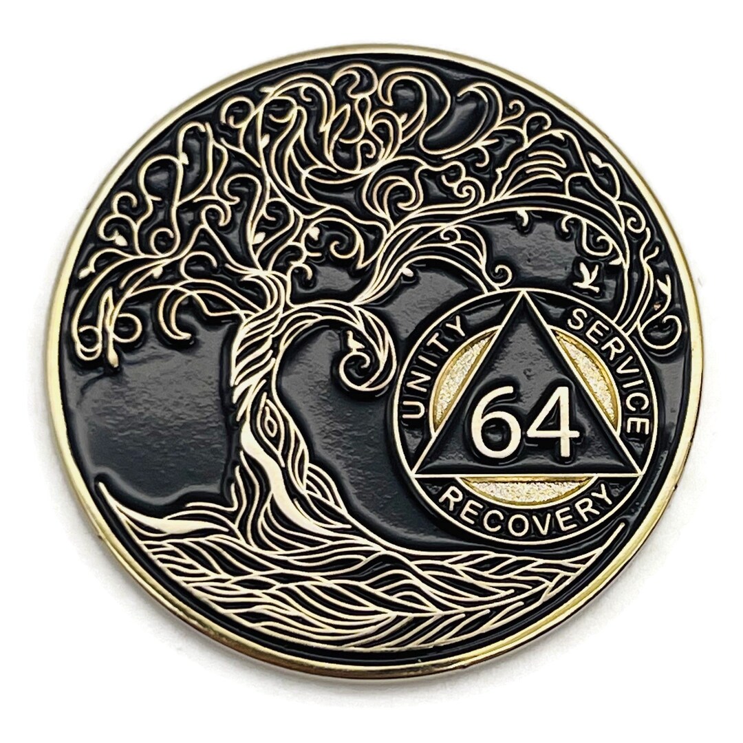 64 Year Sobriety Mint Twisted Tree of Life Gold Plated AA Recovery ...