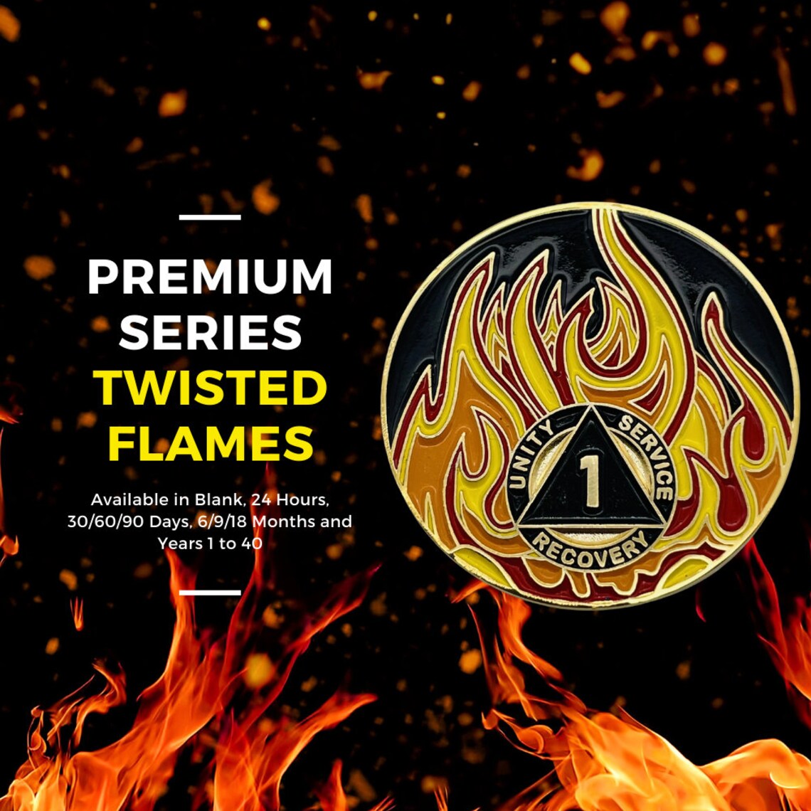 1 Year Sobriety Mint Twisted Flames Gold Plated AA Recovery - Etsy