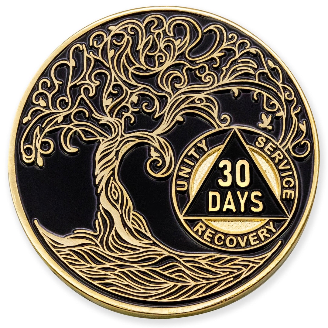 30 Days Sobriety Mint Twisted Tree of Life Gold Plated AA Recovery ...