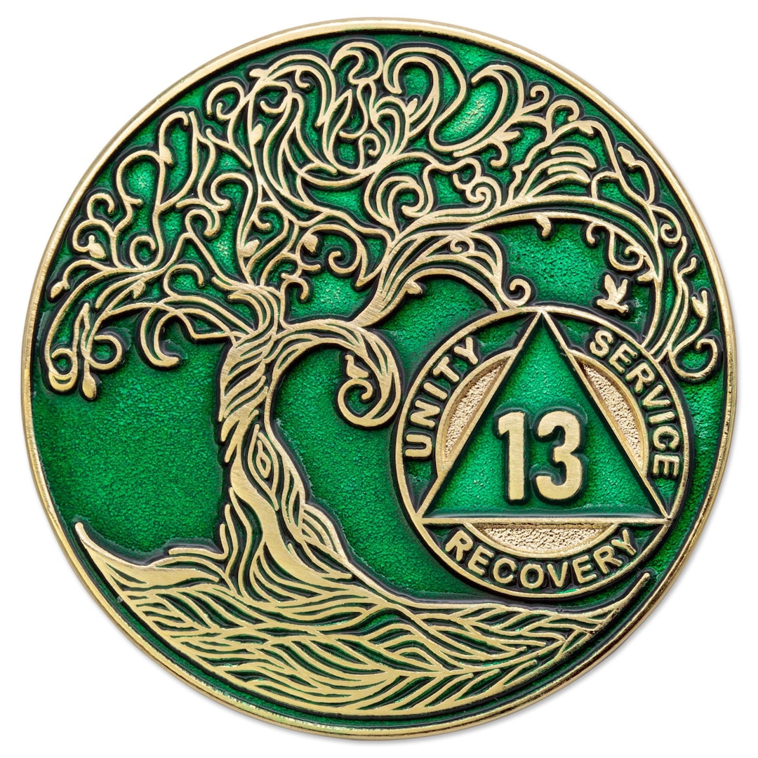 13 Year Sobriety Mint Twisted Tree of Life Gold Plated AA Recovery ...