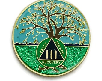 34 Year Sobriety Mint Twisted Tree of Life Gold Plated AA Recovery ...