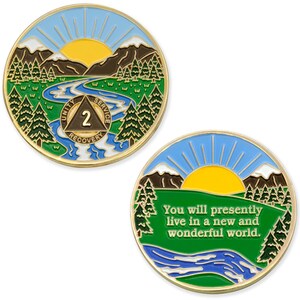 2 Year Sobriety Mint Winding River Gold Plated AA Recovery Medallion ...