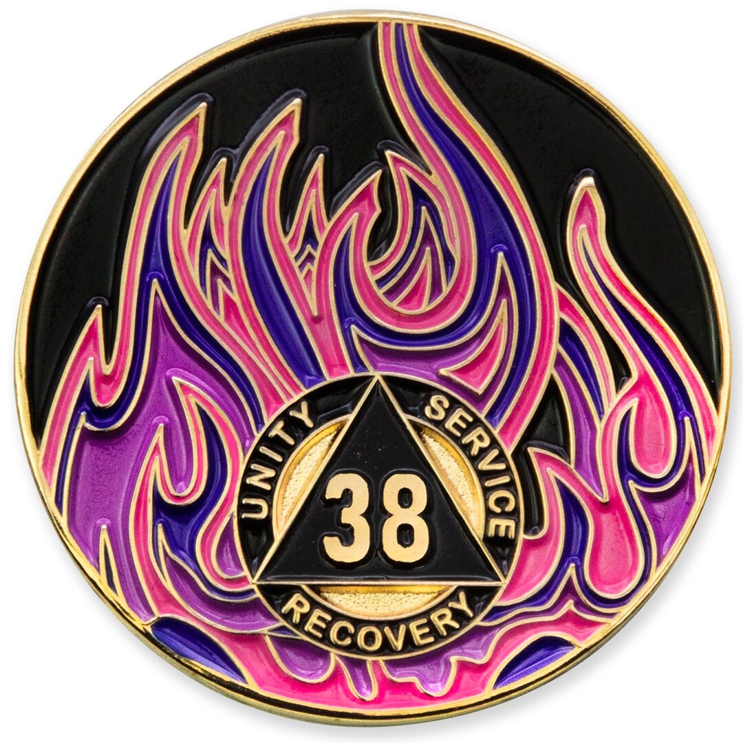 38 Year Sobriety Mint Twisted Flames Gold Plated AA Recovery Medallion ...