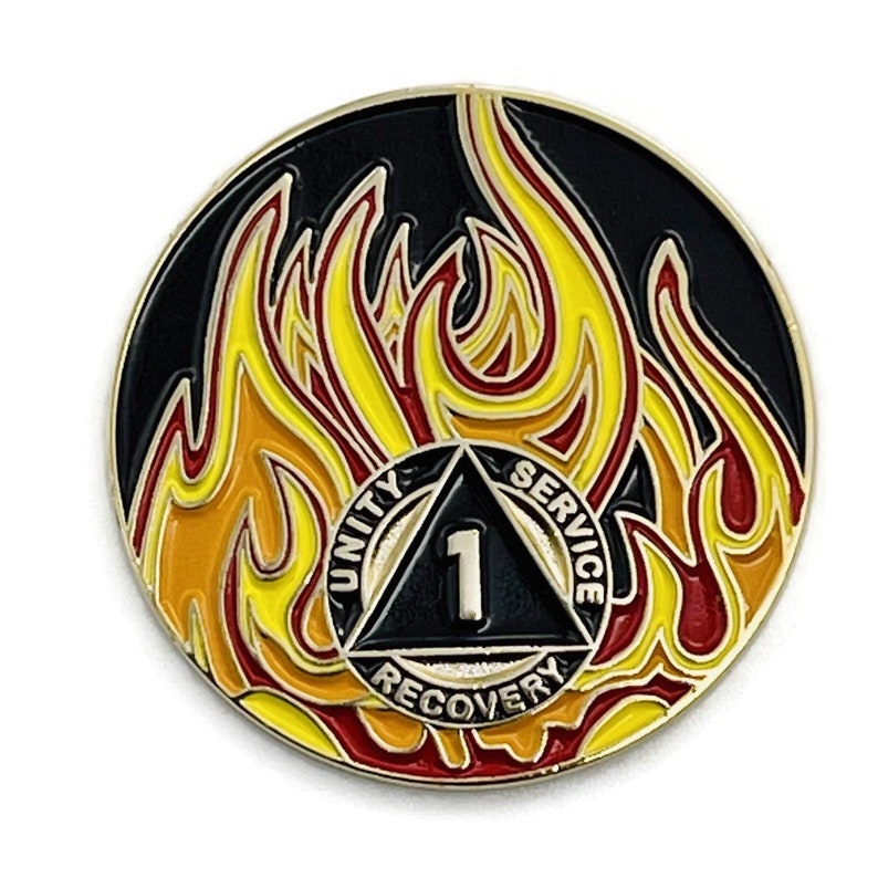 1 Year Sobriety Mint Twisted Flames Gold Plated AA Recovery - Etsy