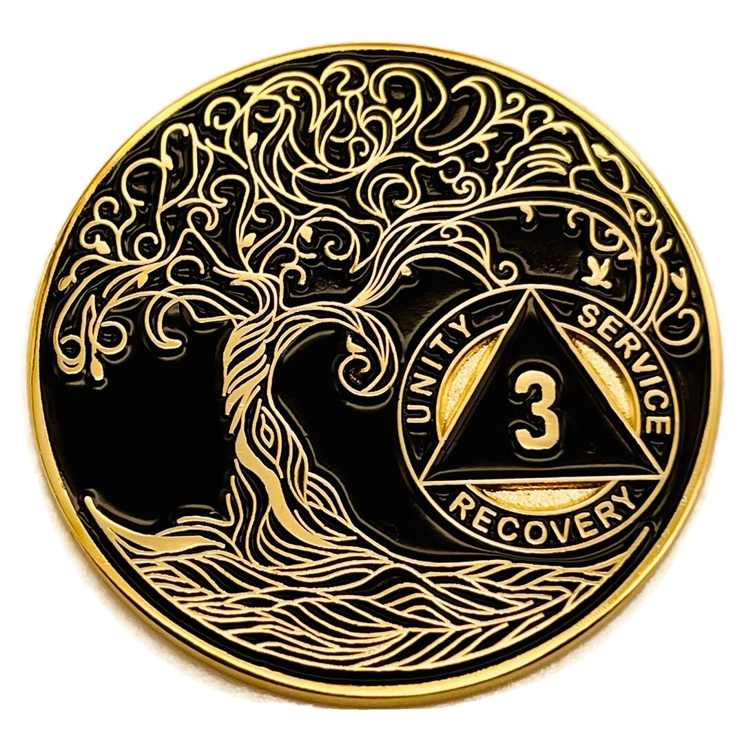 3 Year Sobriety Mint Twisted Tree of Life Gold Plated AA Recovery ...