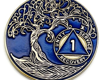 34 Year Sobriety Mint Twisted Tree of Life Gold Plated AA Recovery ...