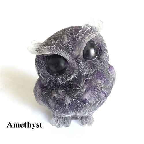AMETHYST Owl Natural Crystal Gemstone Resin Owl Figure Resin | Etsy ...