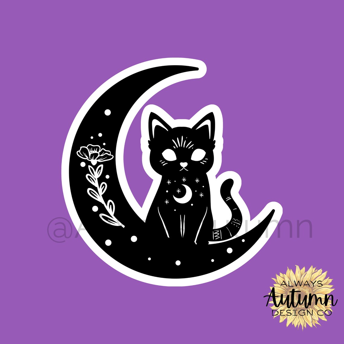 Black Cat and Moon// Celestial Collection Sticker - Etsy