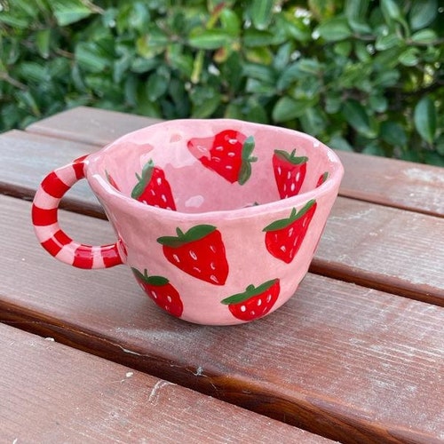 Handmade Ceramic Strawberry Mug With Handle - Etsy
