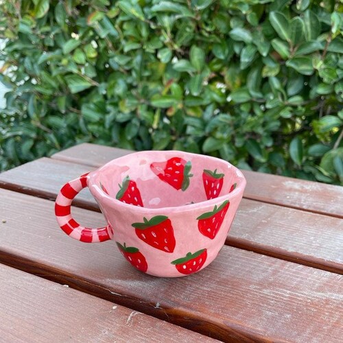 Handmade Light Pink Strawberry Ceramic Mug With Handle - Etsy