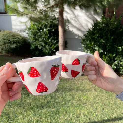 Handmade Ceramic Strawberry Mug With Handle - Etsy