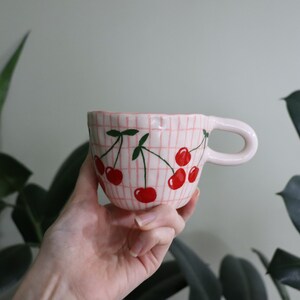 Ceramic Cherry Mug | Handmade Ceramic Cherry Mug With Handle - Etsy