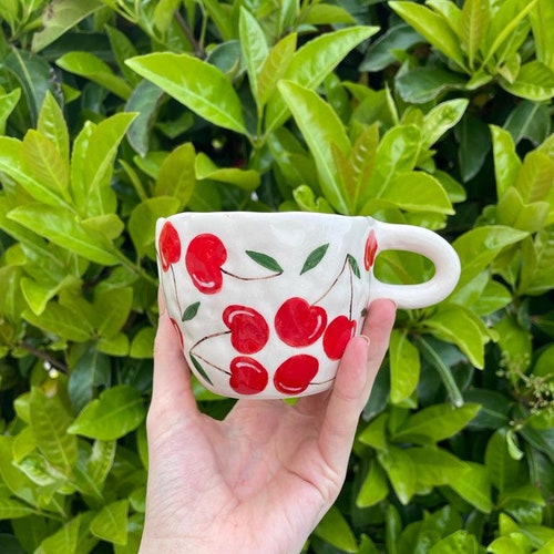 Ceramic Cherry Mug Handmade Ceramic Cherry Mug With Handle - Etsy