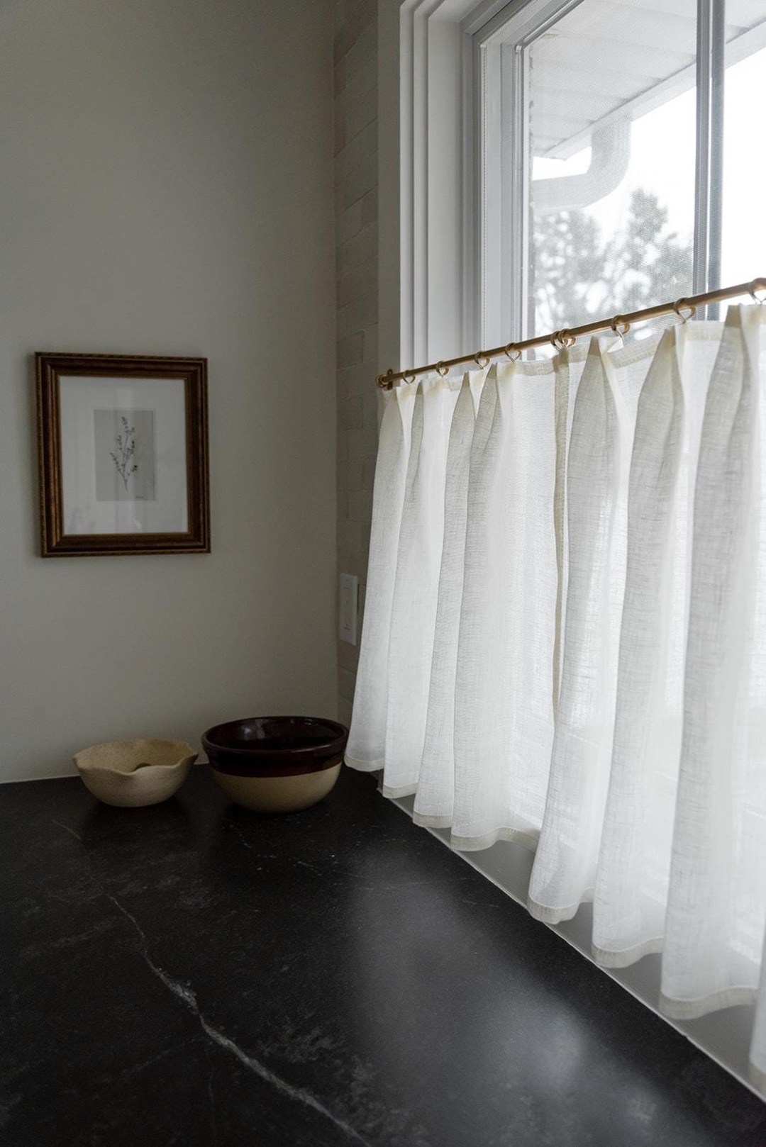 Small Hem Top Pinch Pleat White Cafe Curtains & Drapes in Solid Linen ...