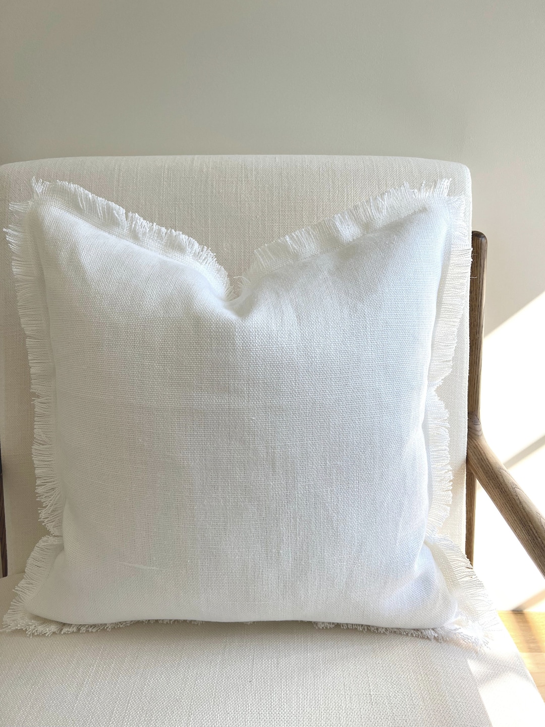 Frayed Linen Pillow in White | Solid Linen Pillow Cover | Indie Room Decor | Boho Throw Pillow ...