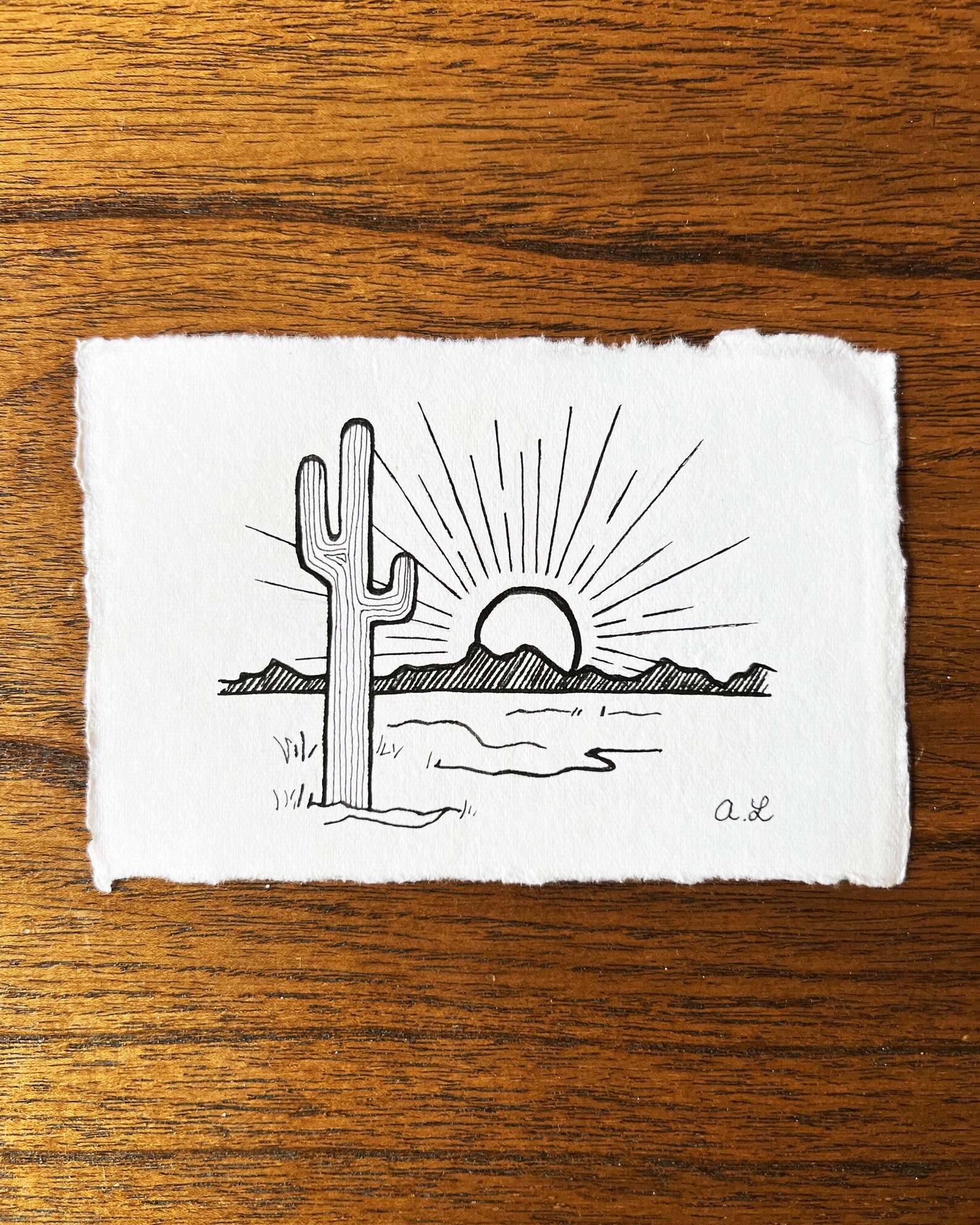 Saguaro Sunset Original Pen & Ink Drawing, Desert Cactus Art - Etsy