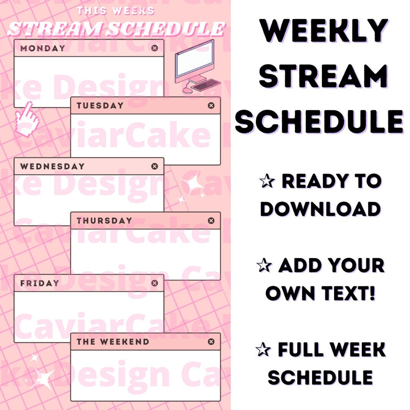 Pink and White Stream Schedule Template / Twitch Youtube Live PNG Pink ...