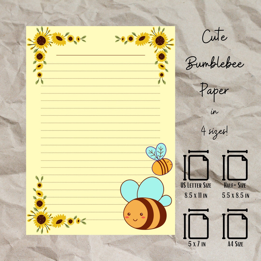 Cute Bumblebee Lined Printable Paper / Sunflower Accents / Notebook ...