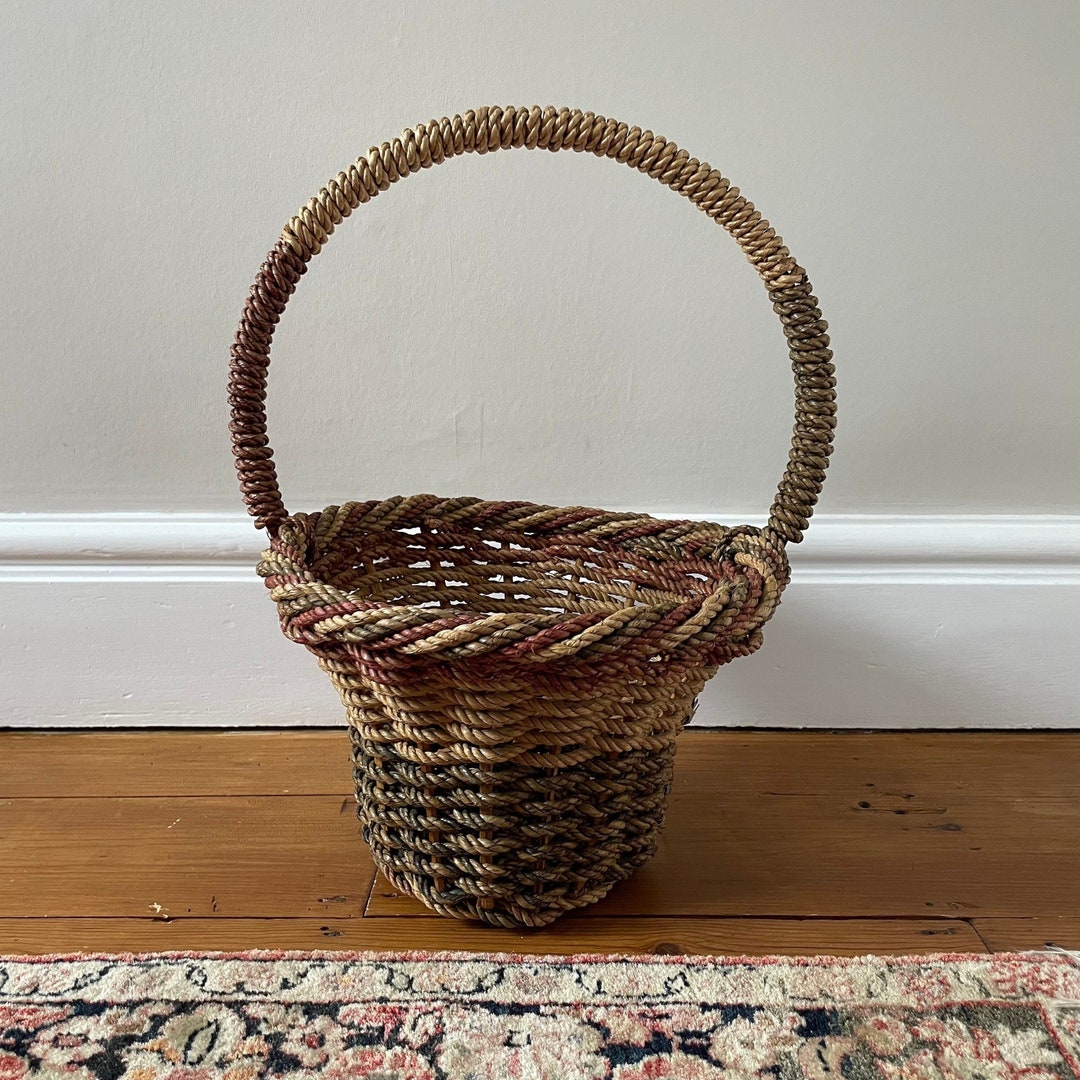 Handmade Wicker Woven Basket Handle Bag Fruit Picking Storage Cottage ...