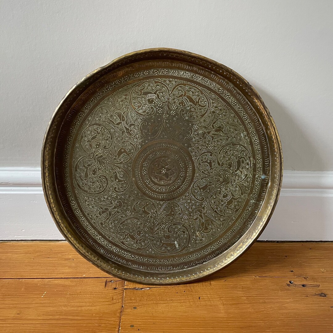 Indian / Islamic Asian Handmade Brass Gold Metal Tray Plate 17 Engraved ...