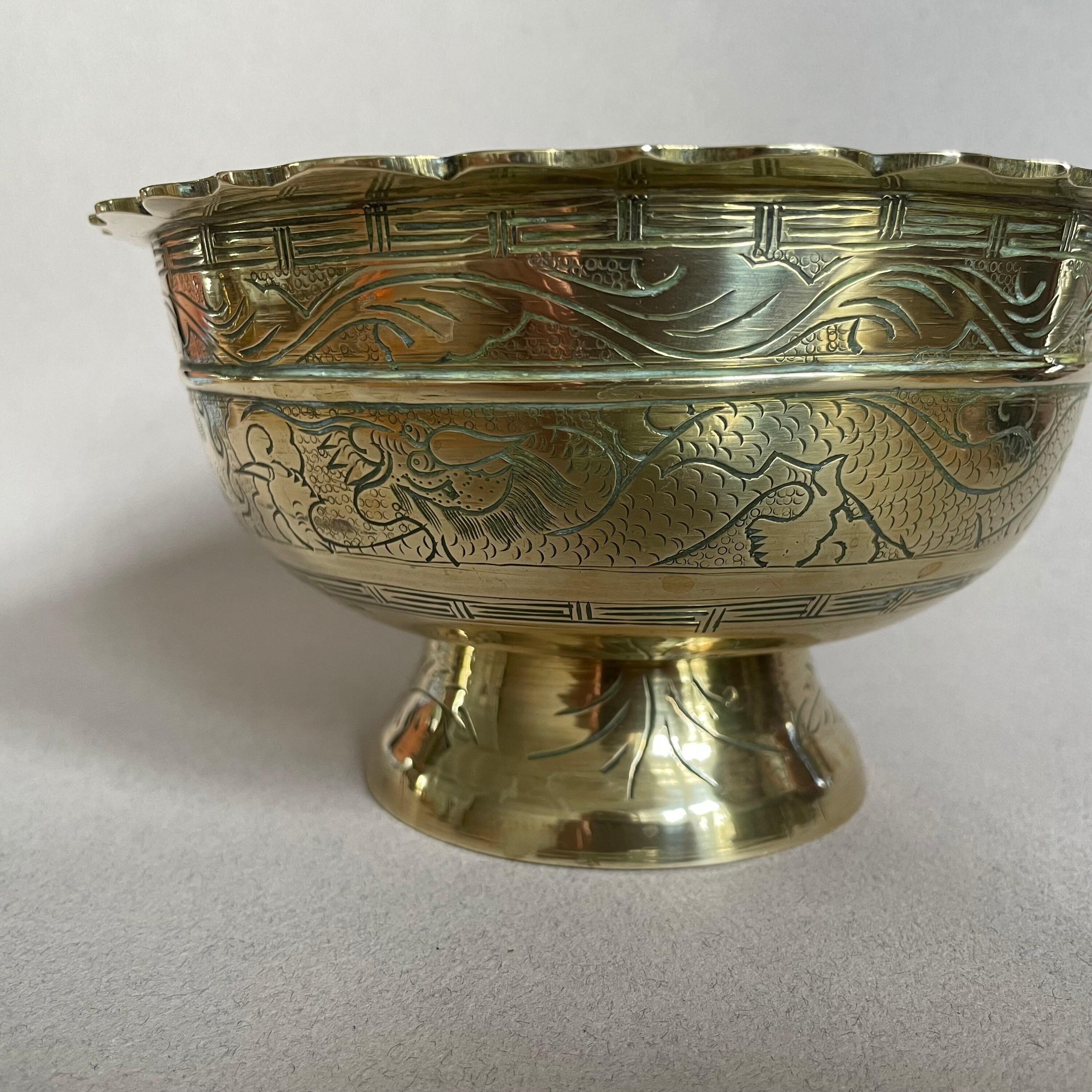 Antique Chinese Gold Brass Bowl Patterned Engraved Jardiniere - Etsy