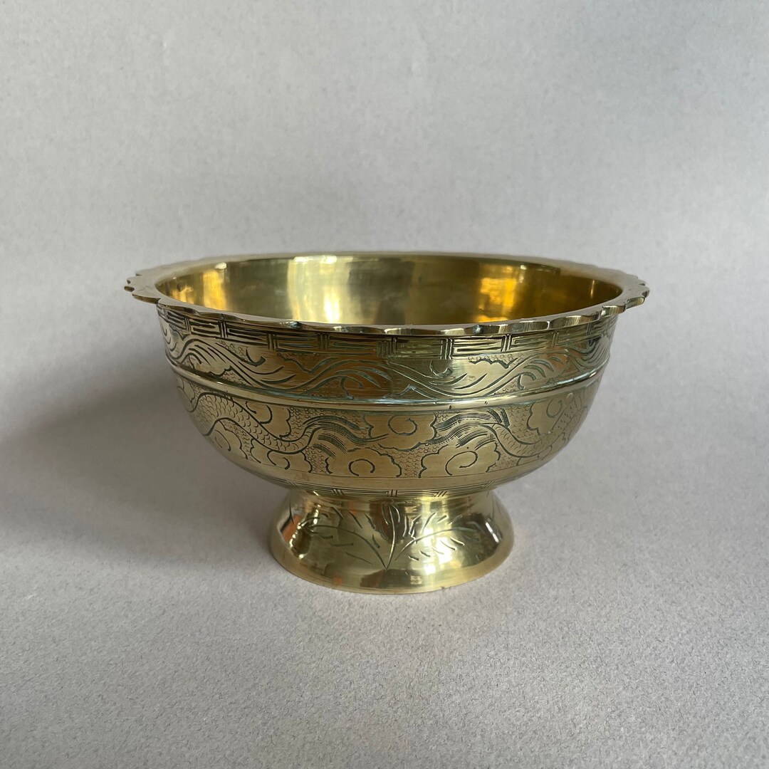 Antique Chinese Gold Brass Bowl Patterned Engraved Jardiniere - Etsy