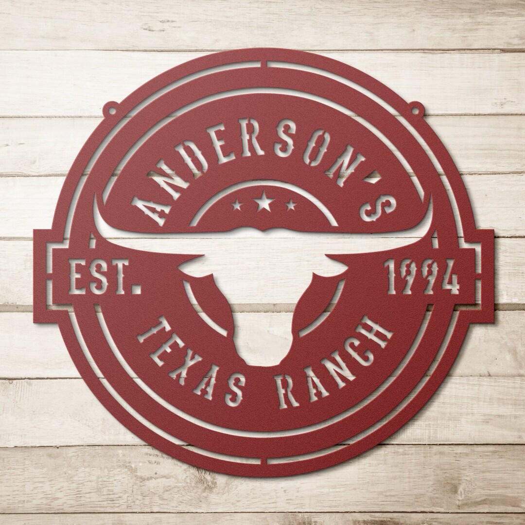 Customizable Western Style Metal Art Sign With Long Horned Bull Detail ...