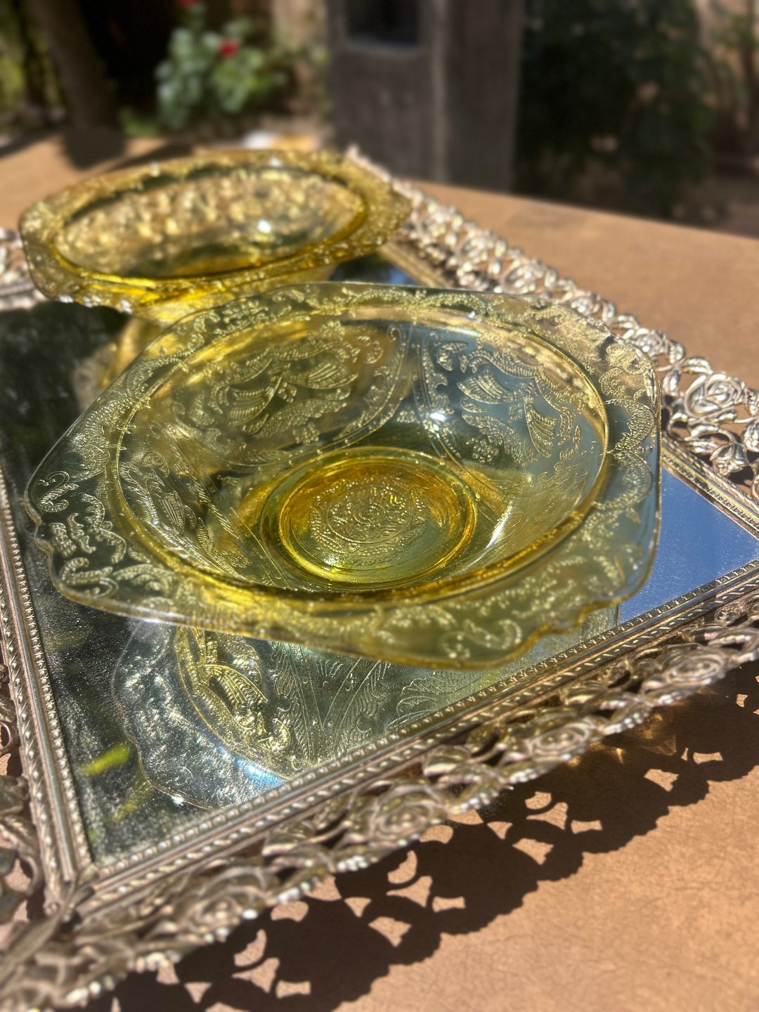 PAIR of Yellow Depression Glass Soup Bowls in madrid Pattern by Federal ...