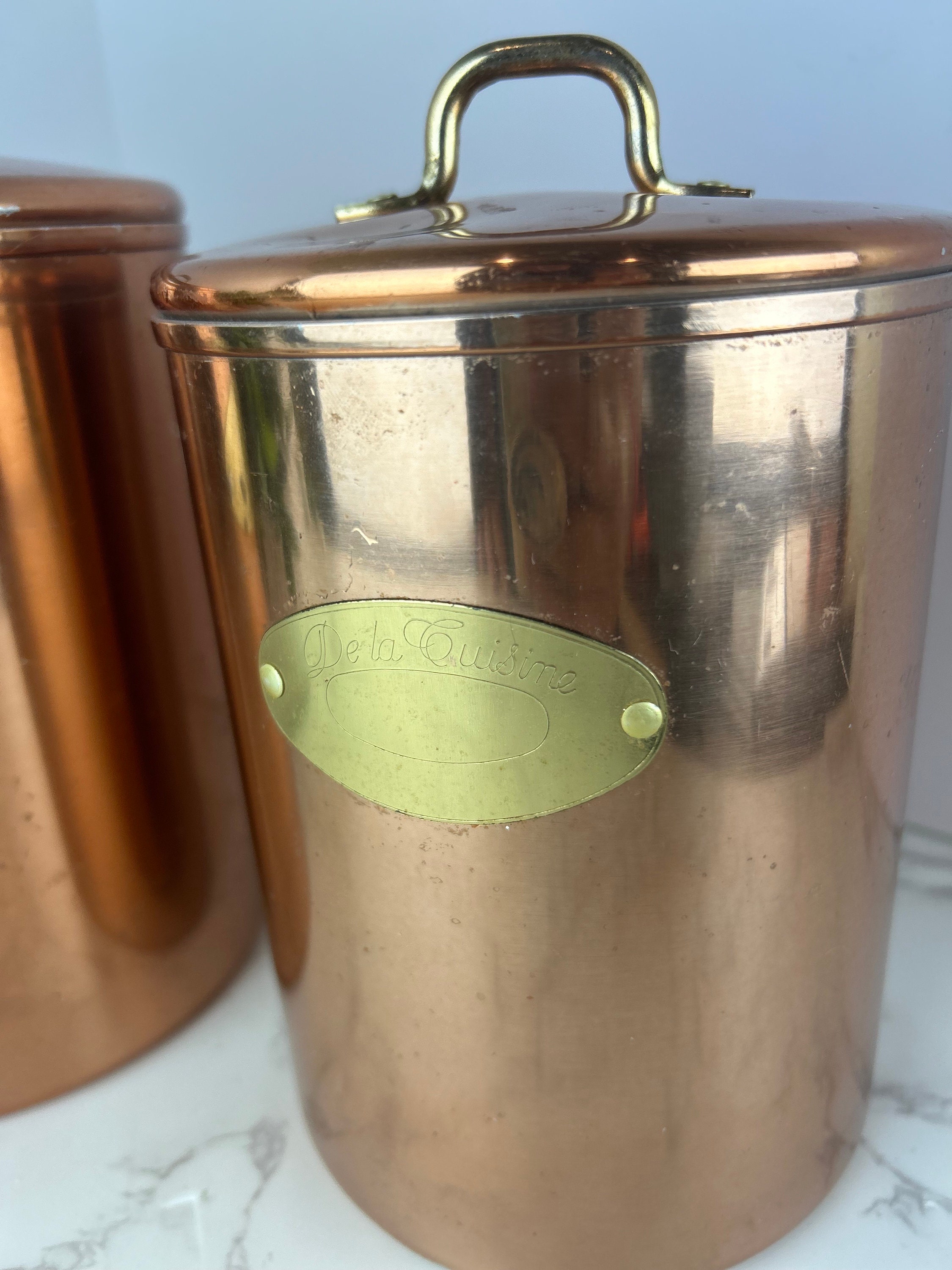 Vintage Copper Kitchen Canisters Set of 2 De La Cuisine Containers With ...