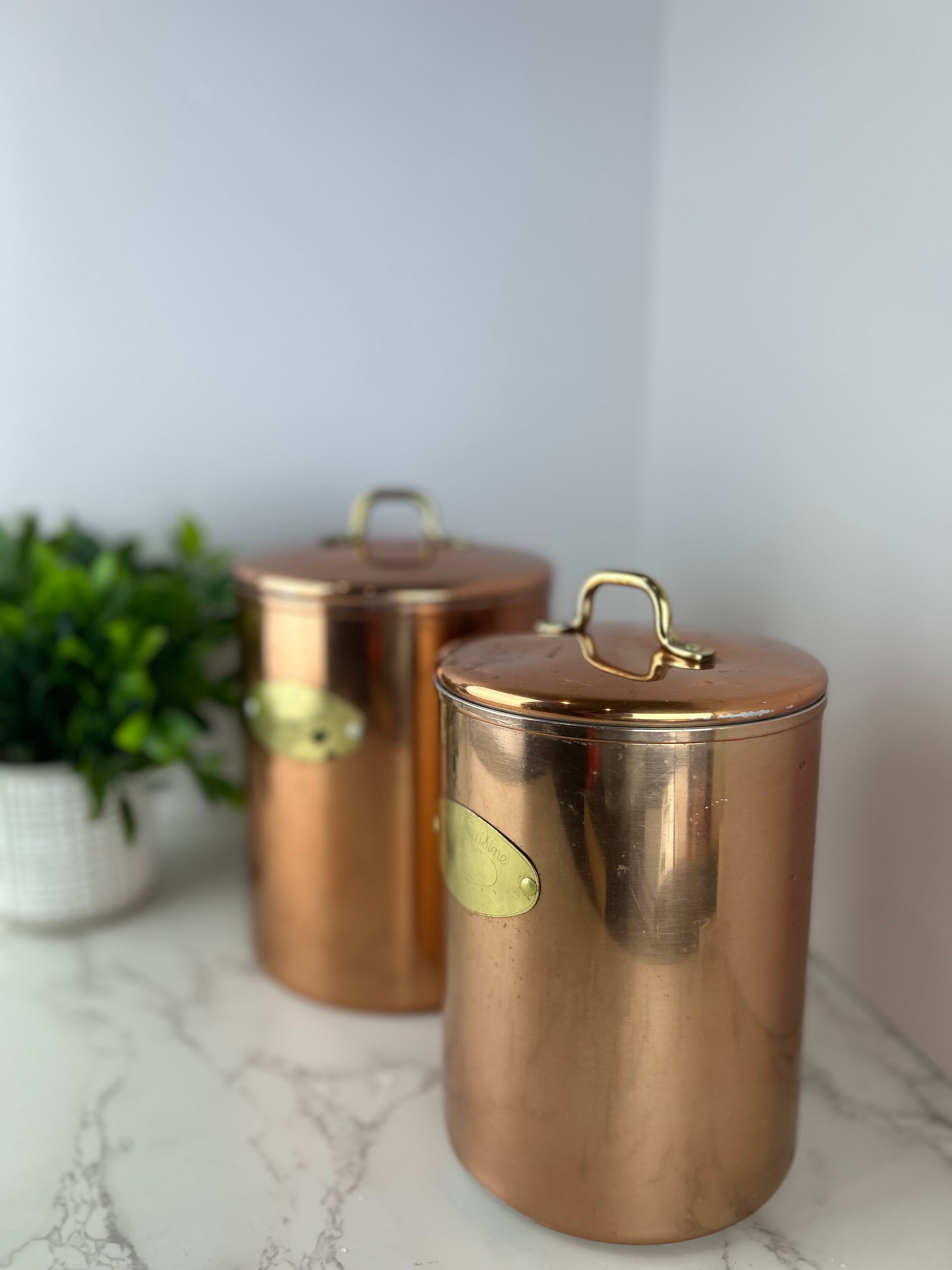 Vintage Copper Kitchen Canisters Set of 2 De La Cuisine Containers With ...