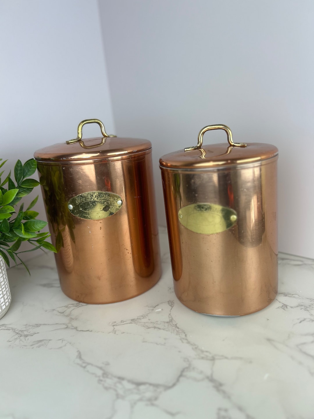 Vintage Copper Kitchen Canisters Set of 2 De La Cuisine Containers With ...