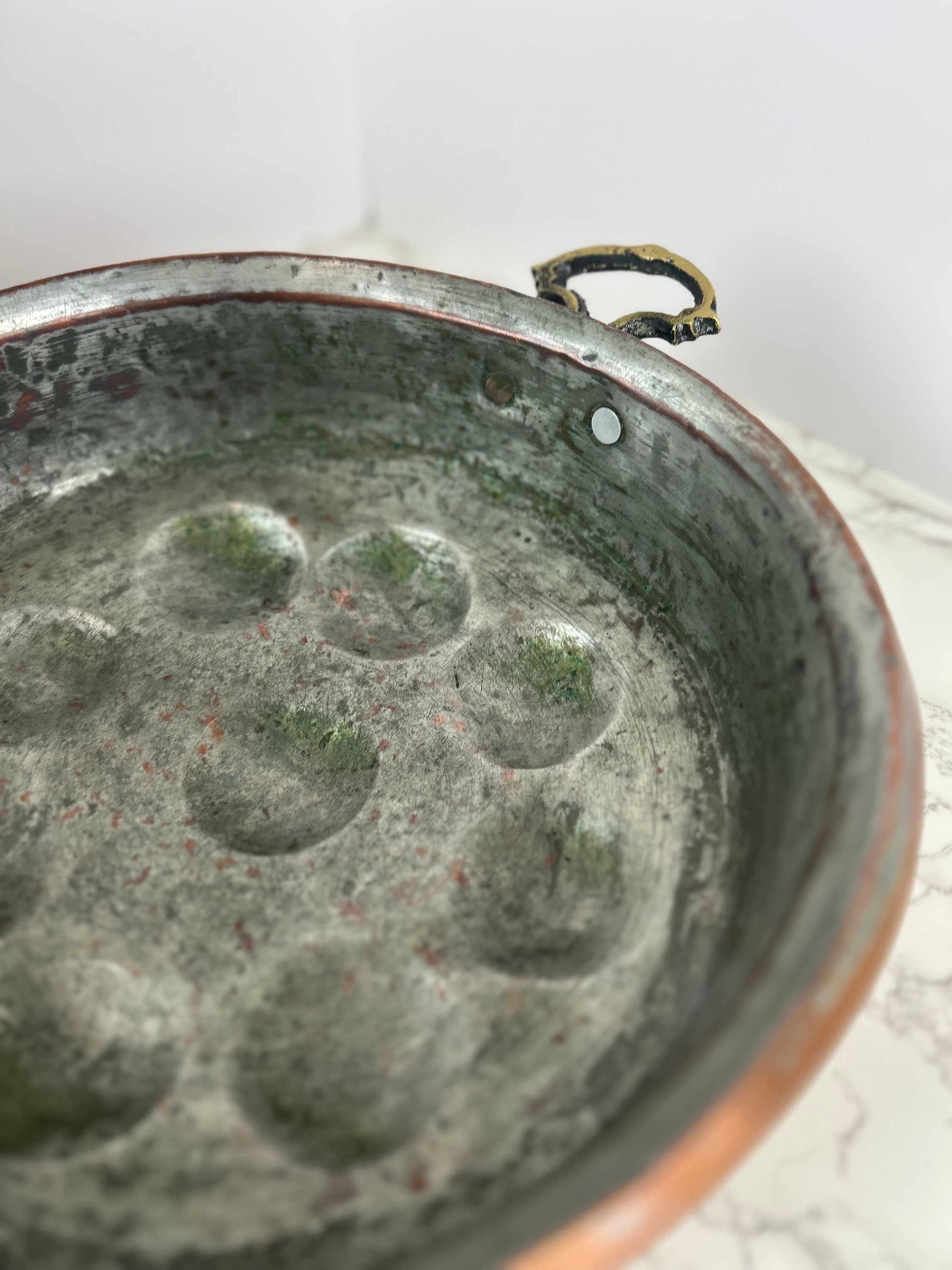 Large Vintage Copper and Tin Escargot Pot Rustic Kitchen - Etsy