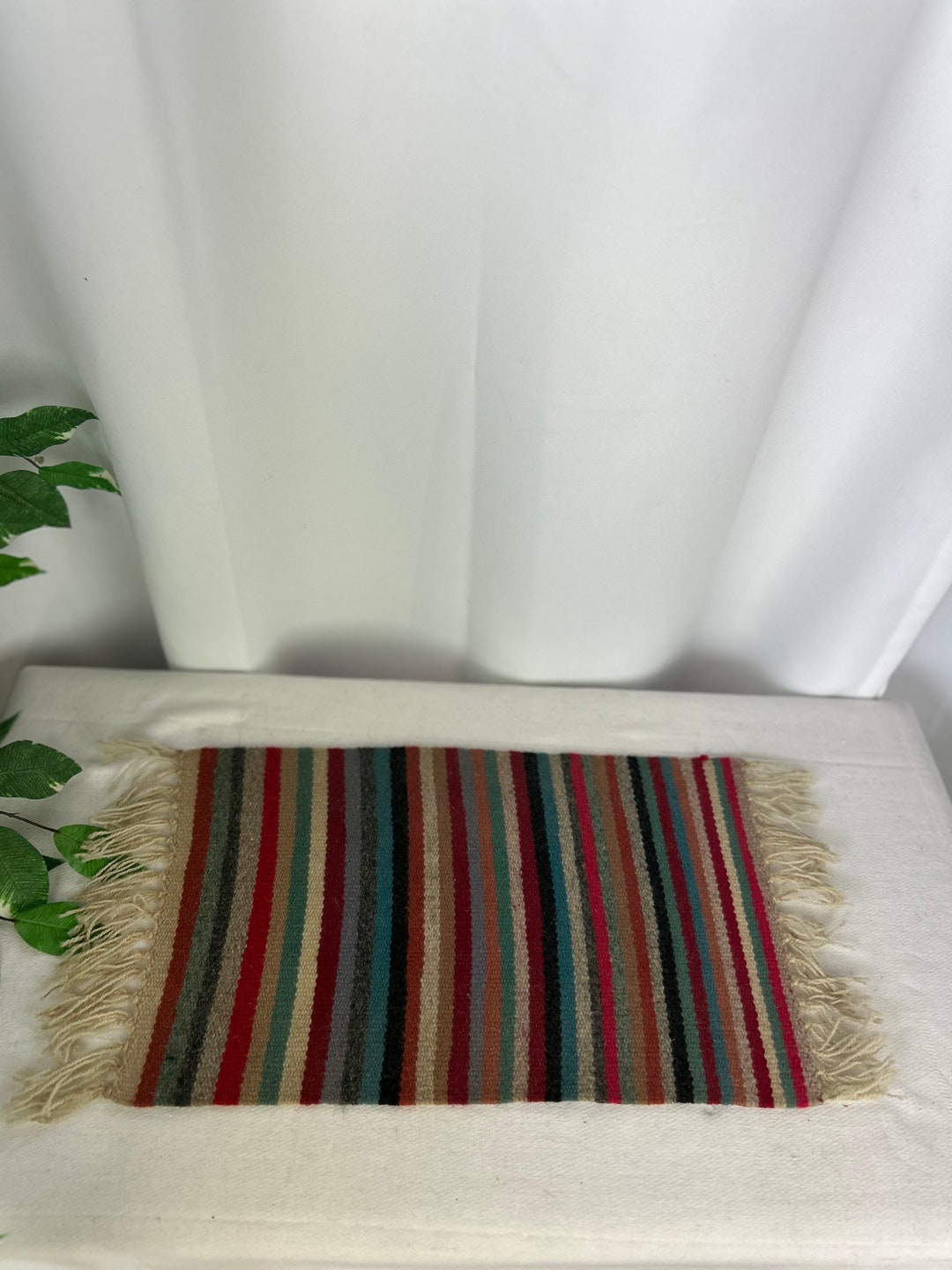 Small Striped Hand Woven 100% Wool Table Rug Ortegas Weaving - Etsy