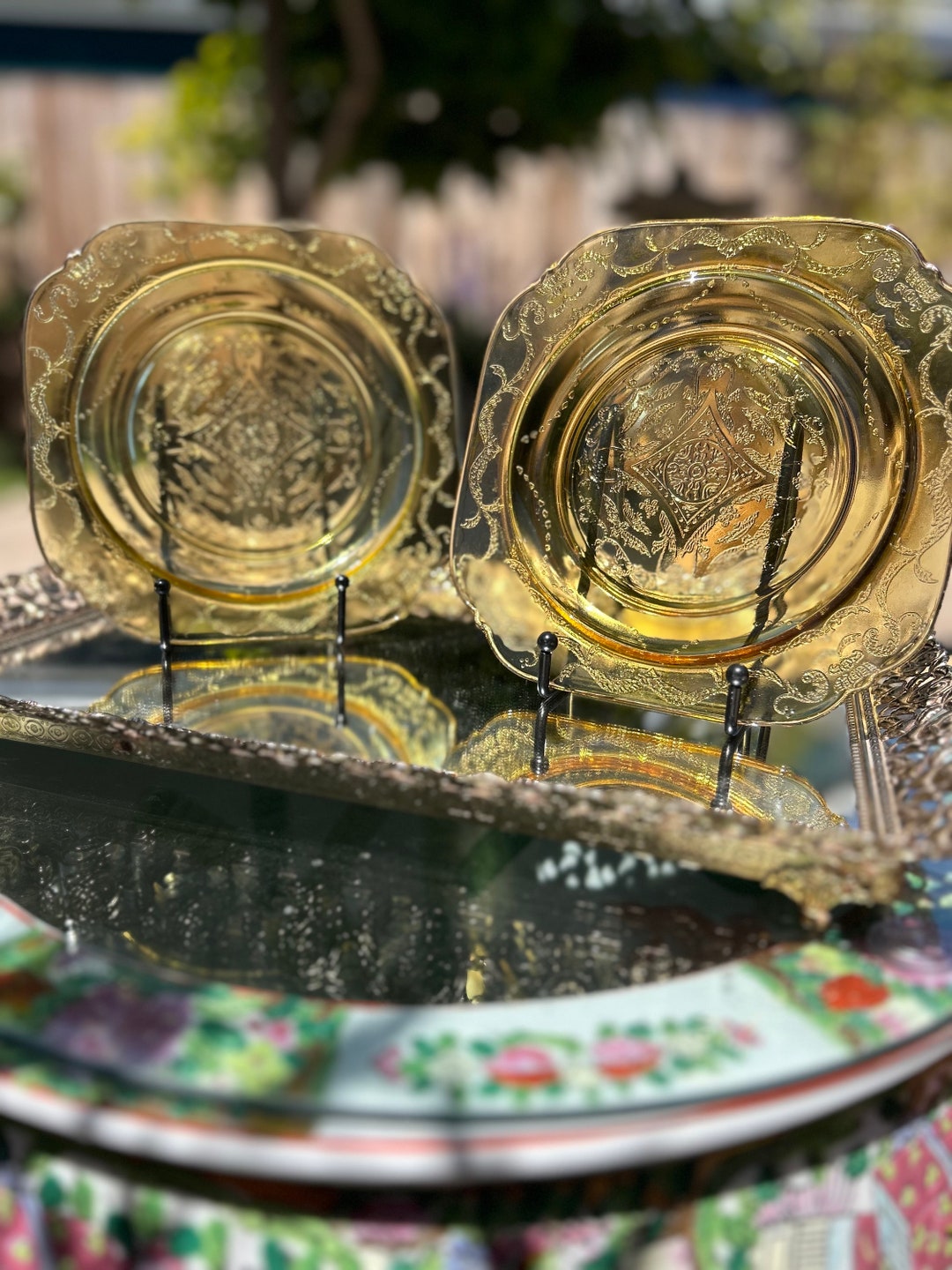 Pair of Yellow Federal Glass Co. “madrid” Pattern Salad/bread Plates ...