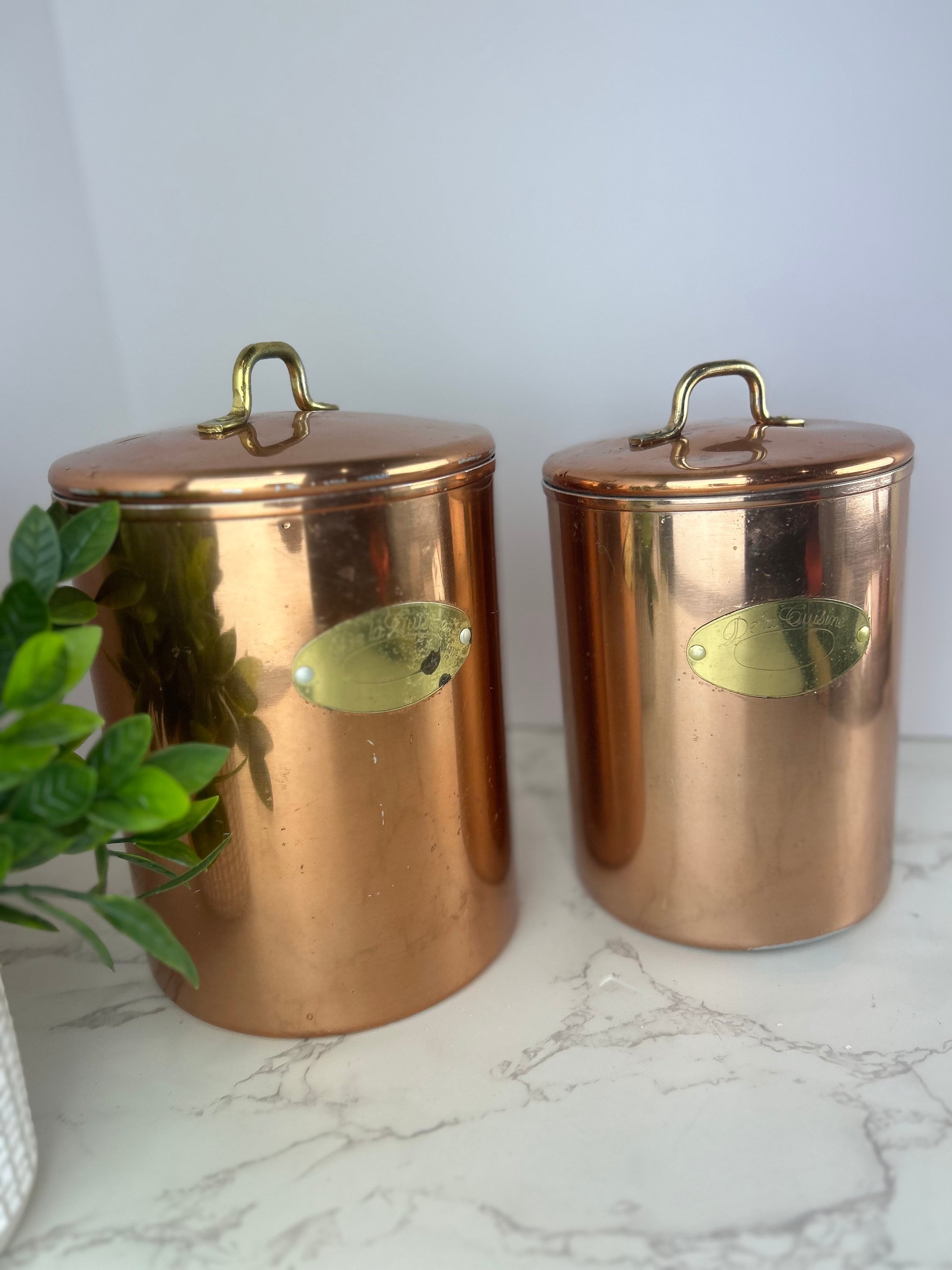 Vintage Copper Kitchen Canisters Set of 2 De La Cuisine Containers With ...
