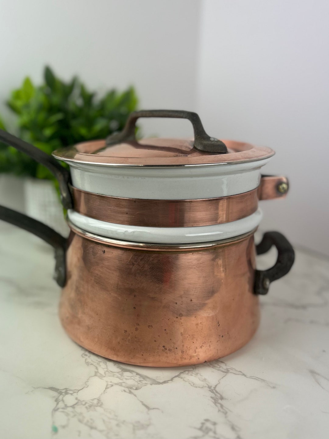 Gorgeous Vintage Copper and Ceramic Double Boiler Rustic Farmhouse ...