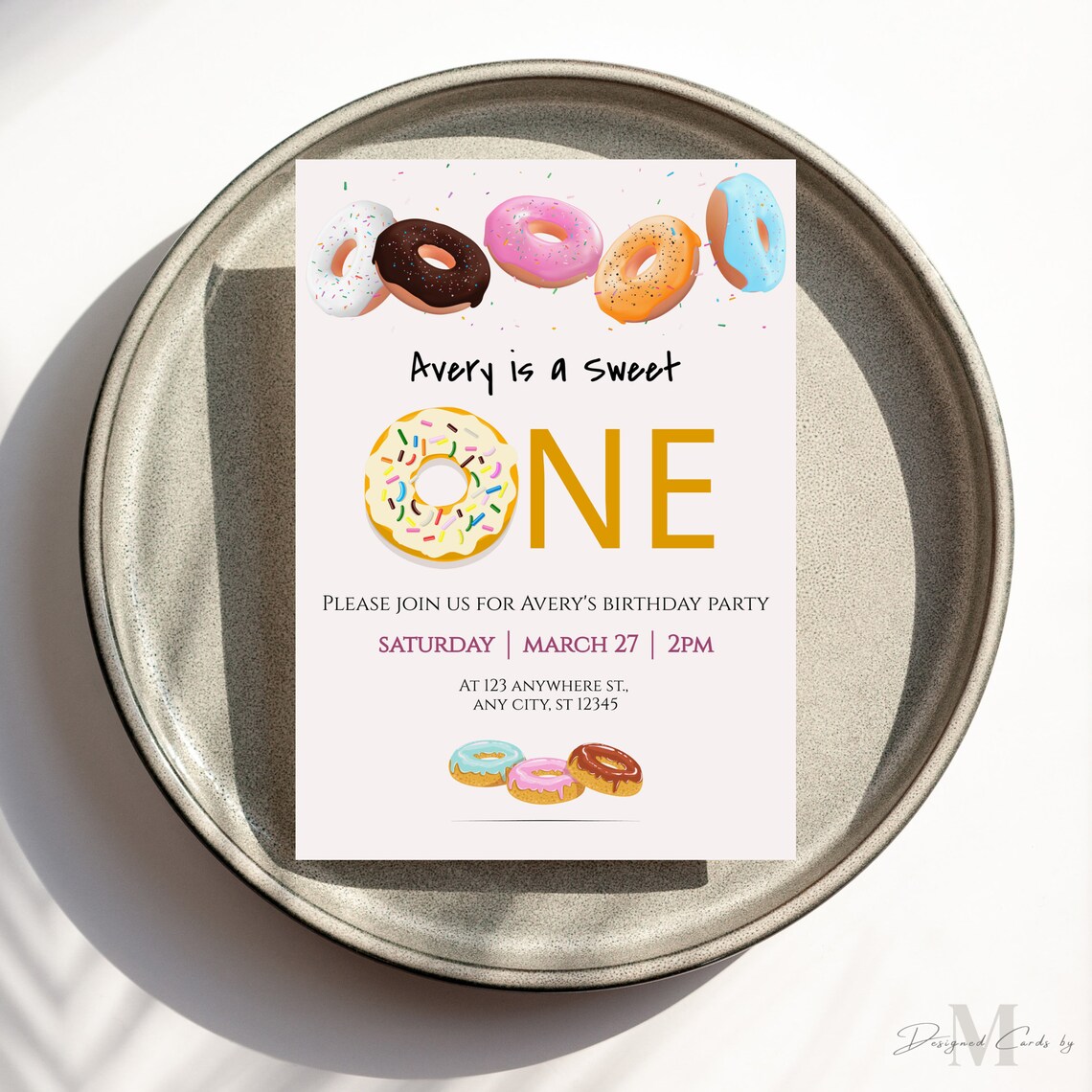 One Year Old Invitation, 1st Birthday, Donut 1st Birthday Neutral ...