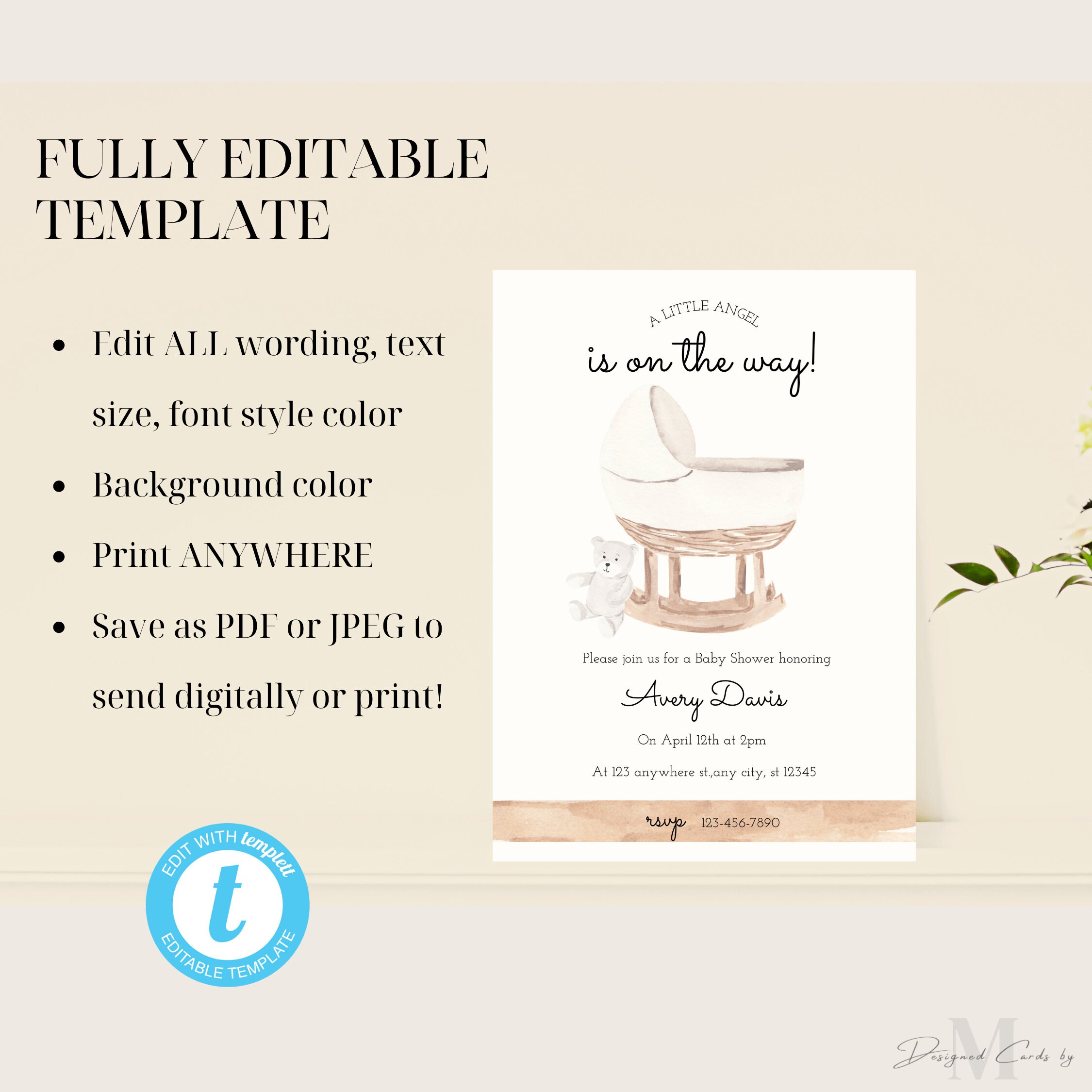 Editable BABY SHOWER Invitation Cards DYI, Easy to Adjust and Edit ...