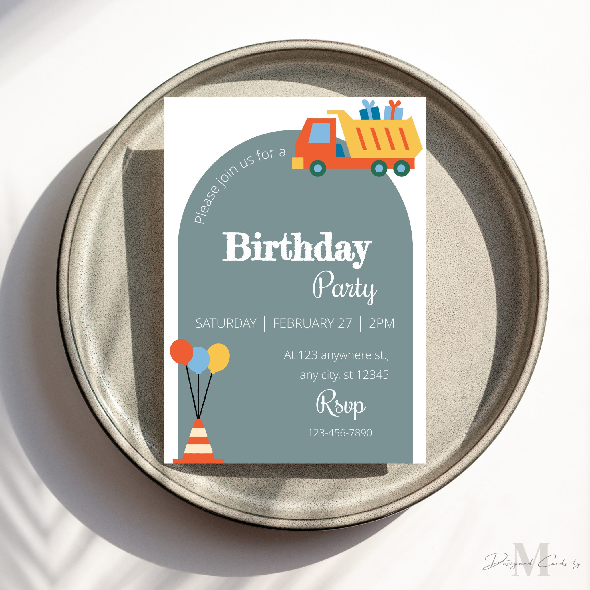 Editable Construction Birthday Party Invitation Template, Digital ...