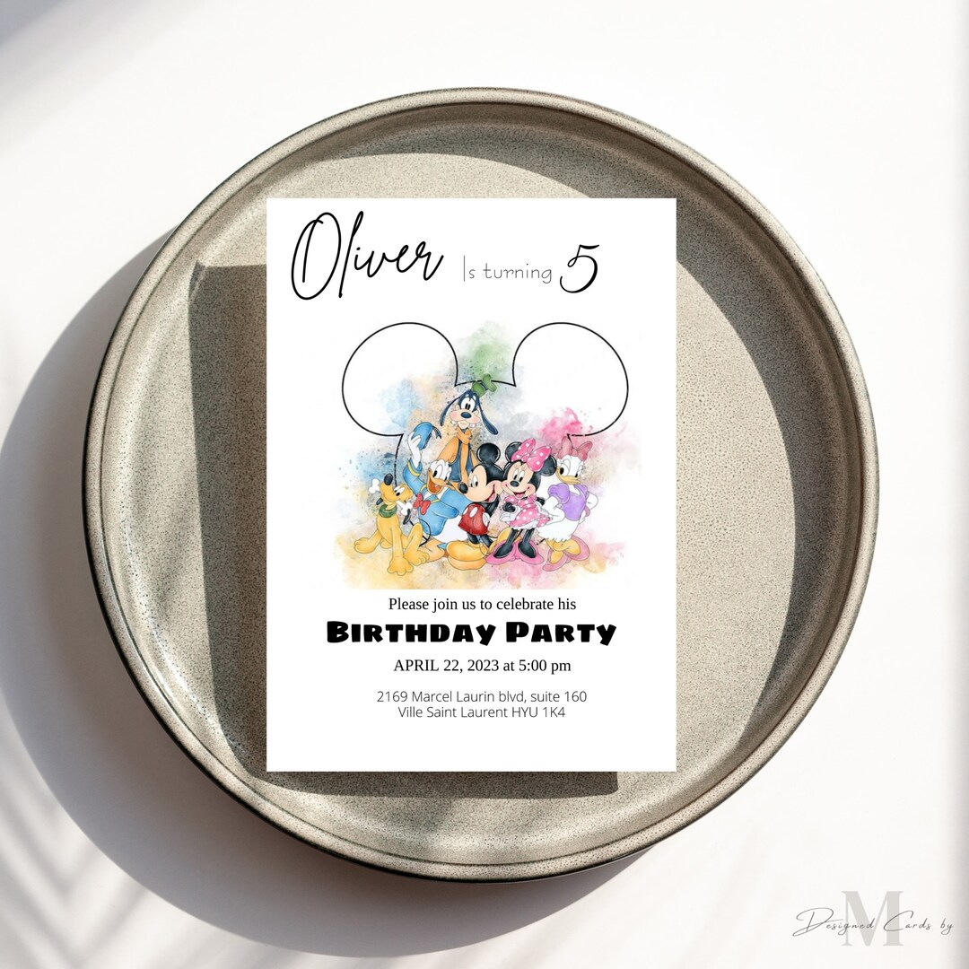 Watercolor Disney Birthday Invitation Template, Editable Printable ...