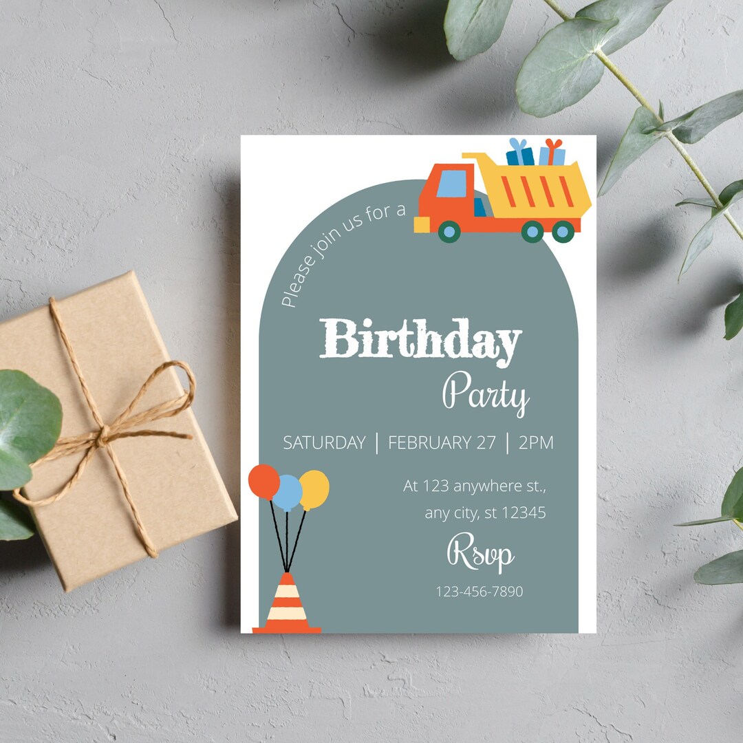Editable Construction Birthday Party Invitation Template - Etsy
