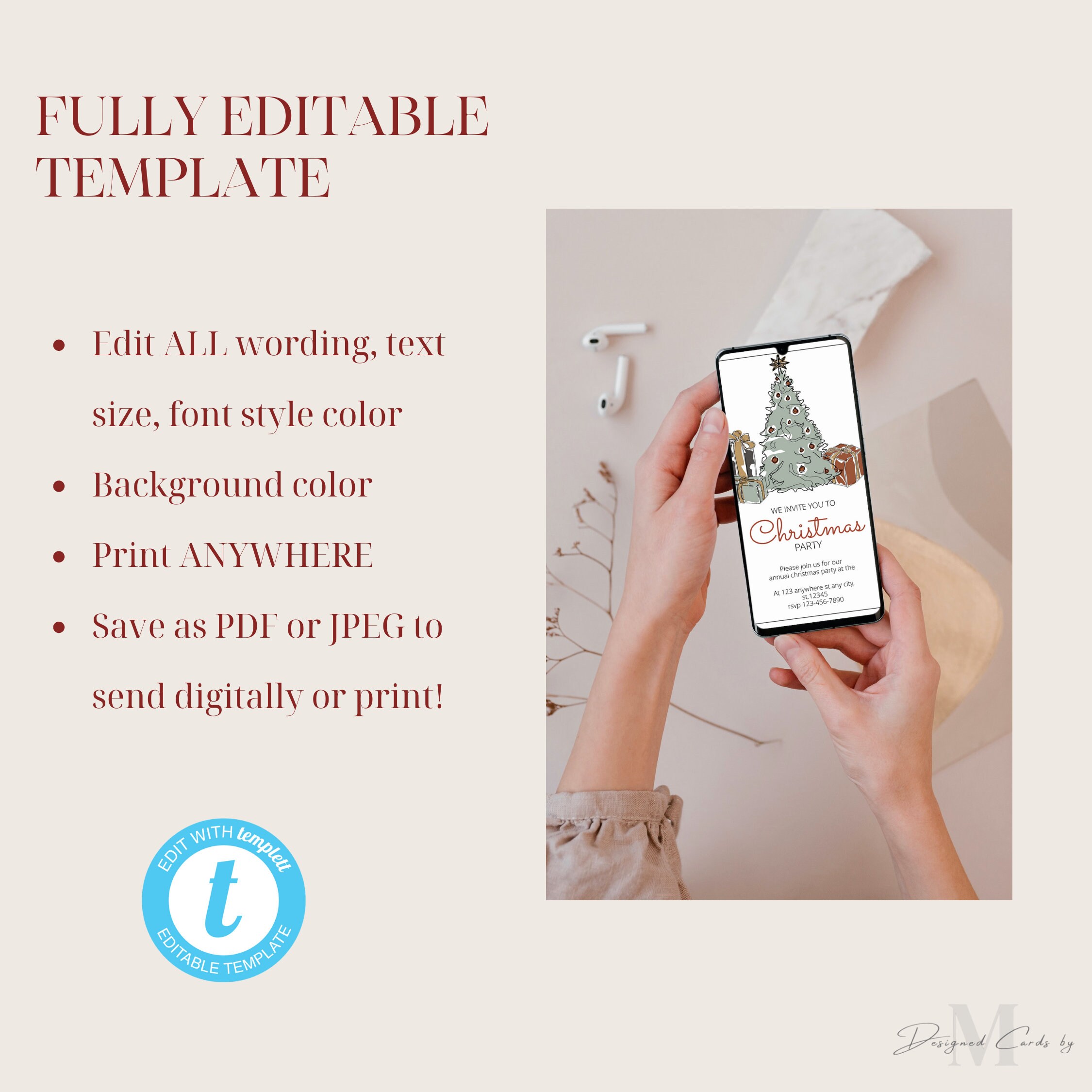 Editable CHRISTMAS PARTY Invitation Cards DIY, Easy to Adjust and Edit ...