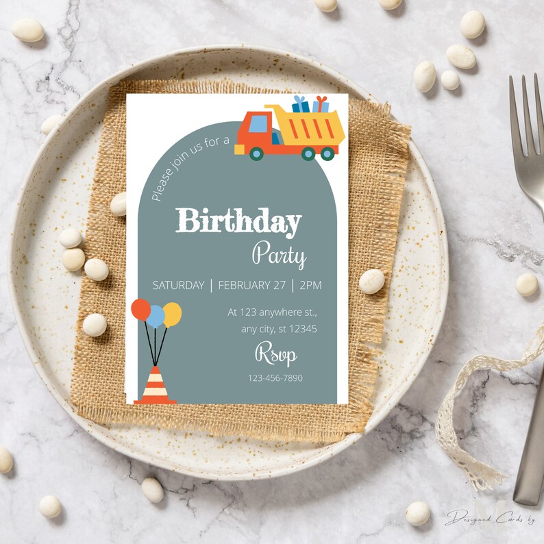 Editable Construction Birthday Party Invitation Template, Digital ...