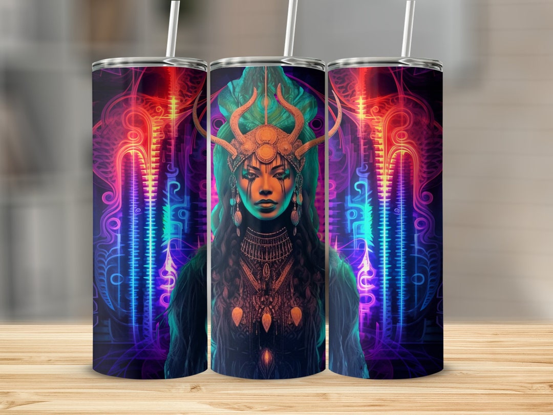 Neon Glowing Indigenous Witch With Horns Gothic Magical - Etsy