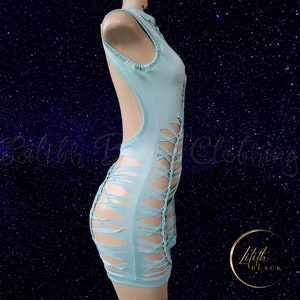 Festival Rave Outfit Black Exotic Dancer Sleeveless Bodysuit Slit Weave Woven Stripper Pole ...